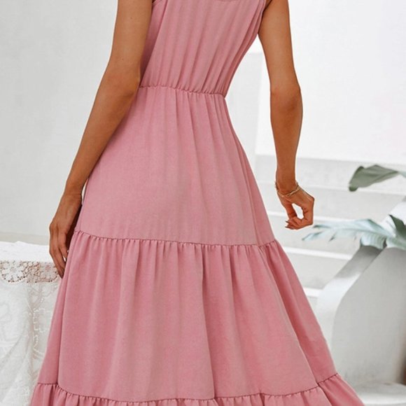 Toperth | Dresses | Toperth Bohemian Pink Sleeveless Ruffle Dress ...